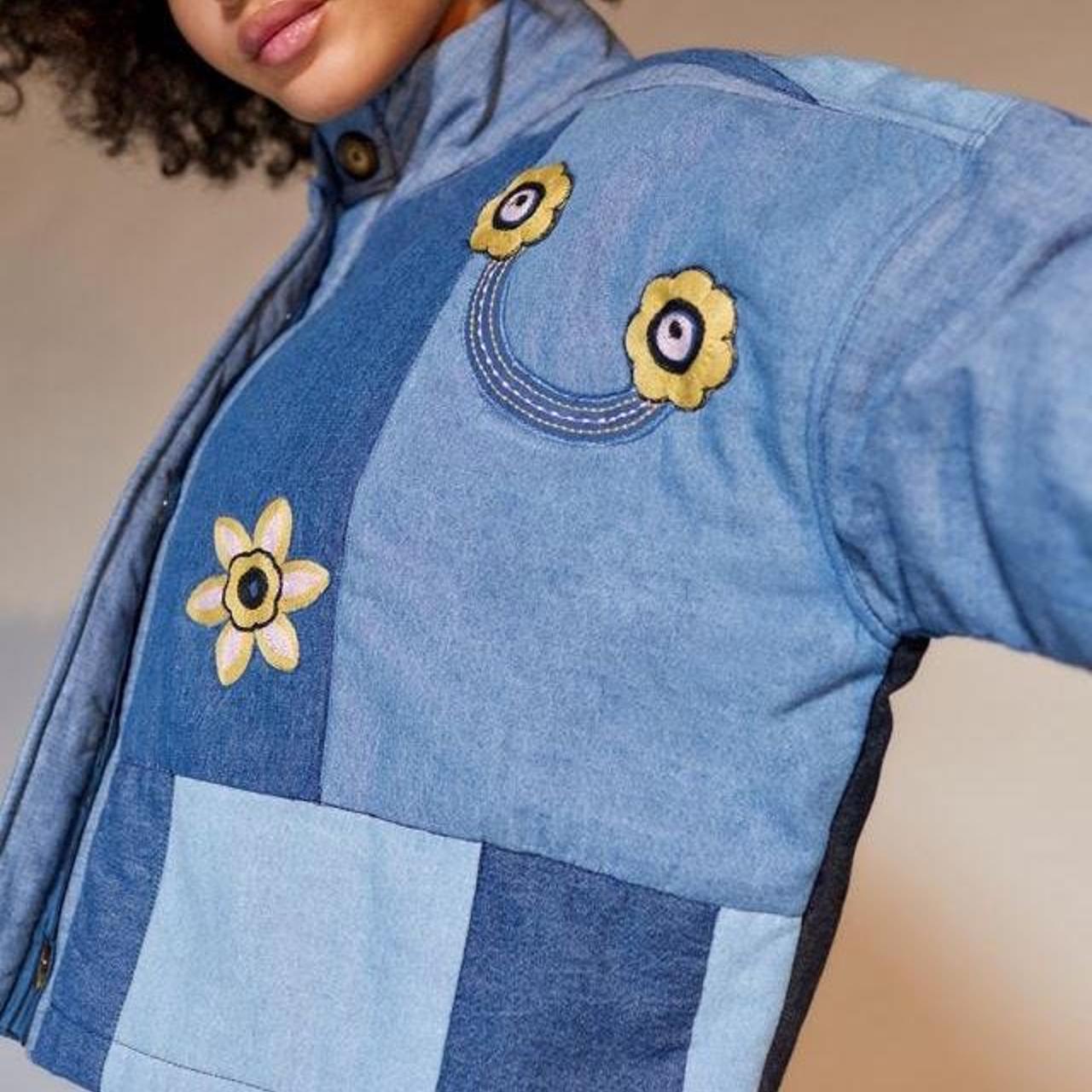 Denim Patchwork Puffer Jacket from Kimchi Blue Size... - Depop