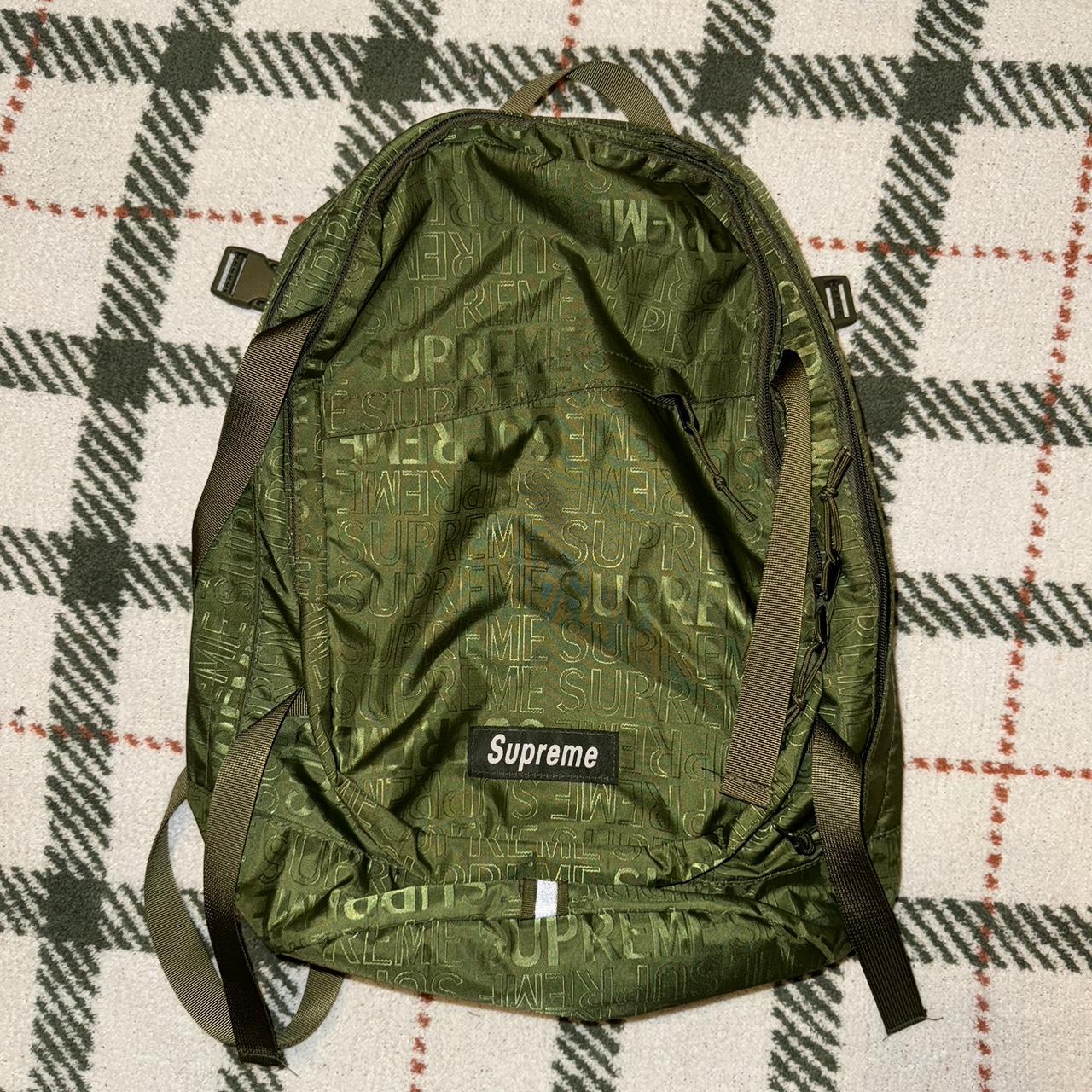 supreme backpack (SS19) in the color olive extremely... - Depop