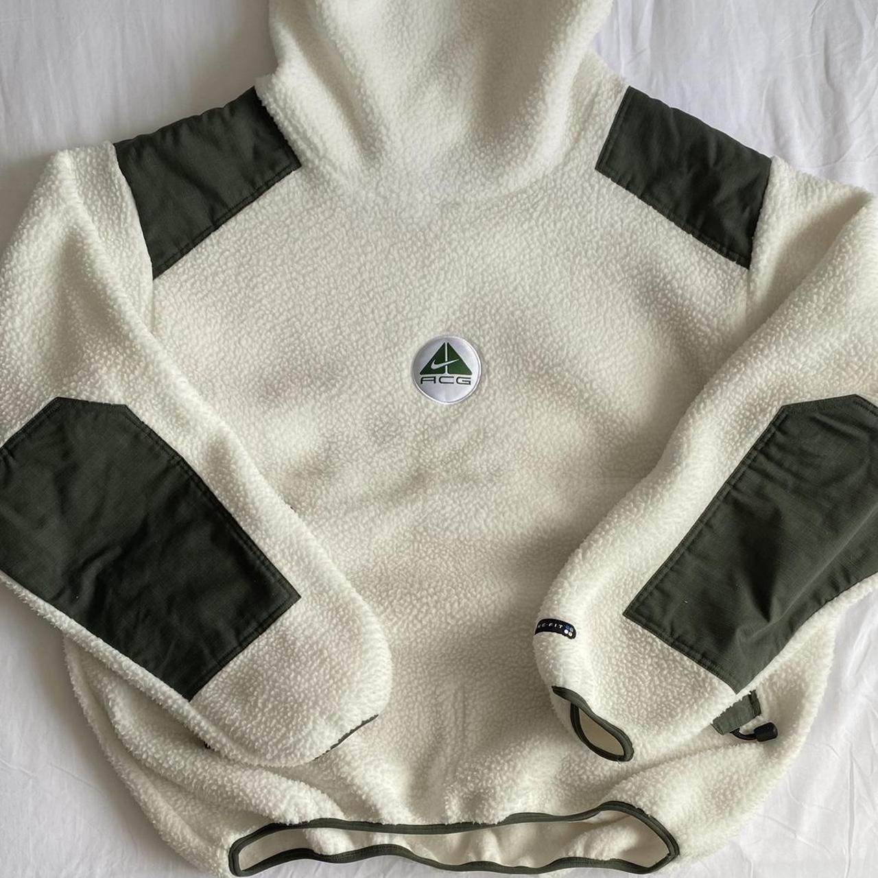 nike acg ninja fleece 100% authentic white + green... - Depop