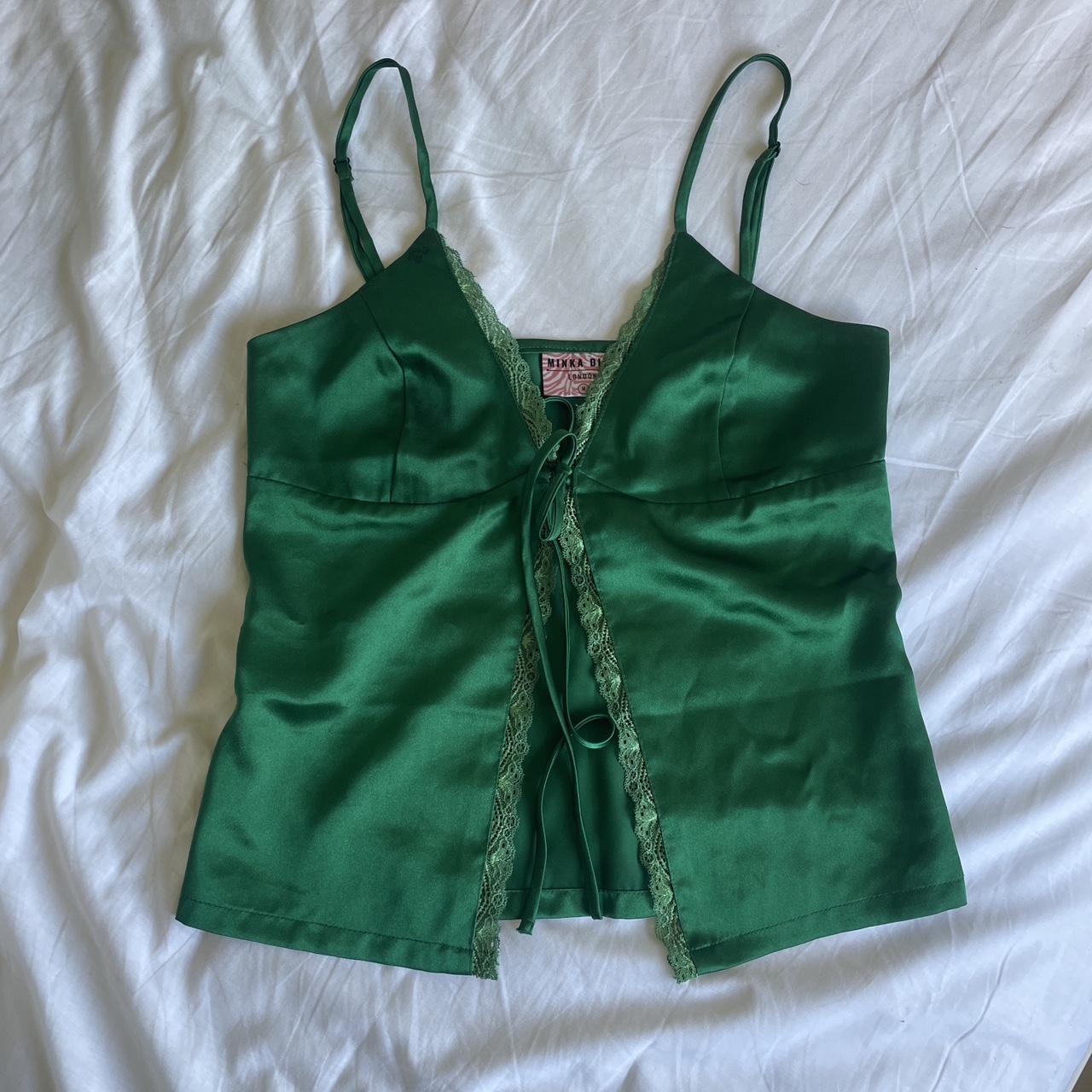 MINKA DINK green satin tie up top never worn size... - Depop