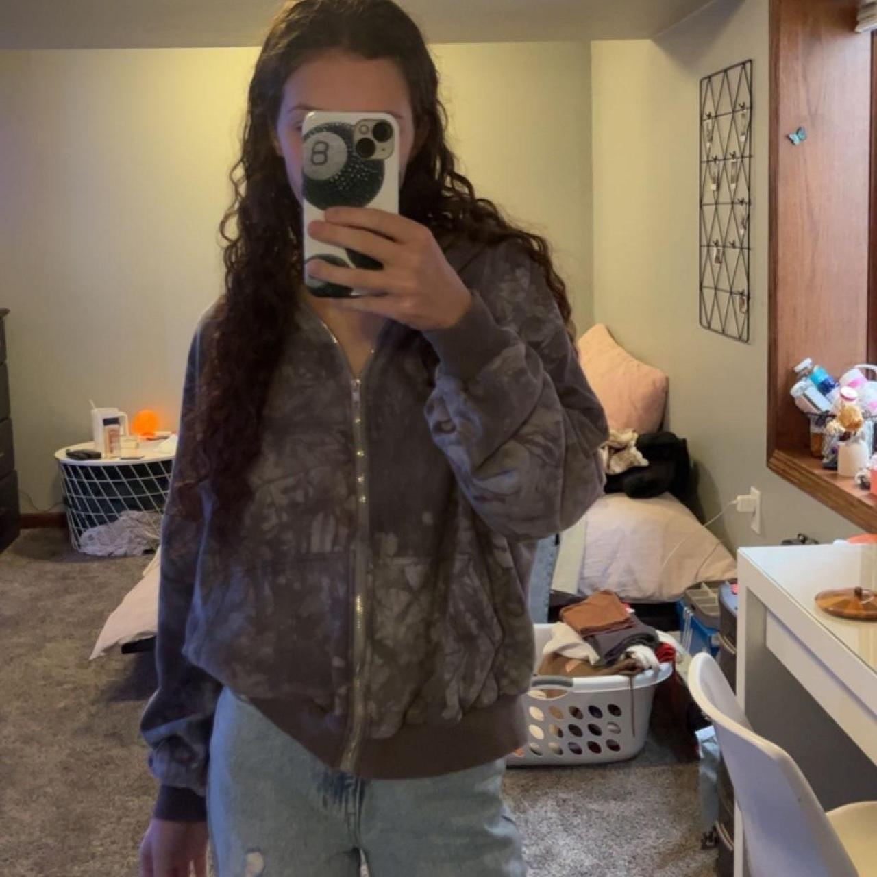 grey patterned edikted zip up hoodie fits a bit... - Depop