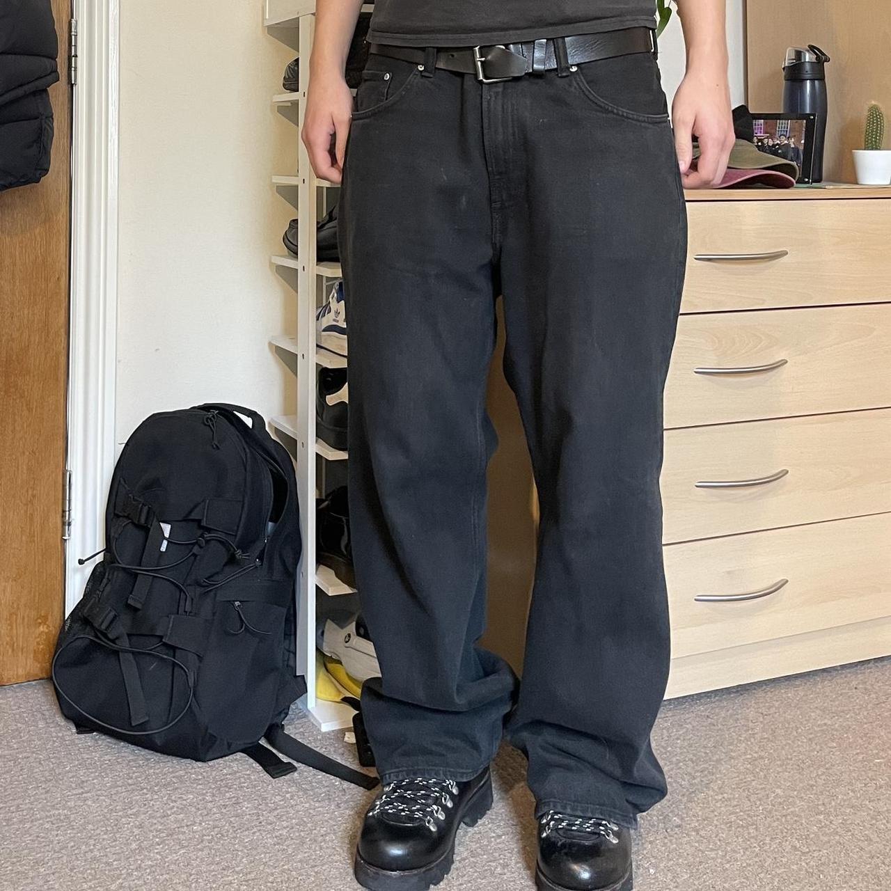 Custom wide leg jet black denim Baggy fit with wide... - Depop