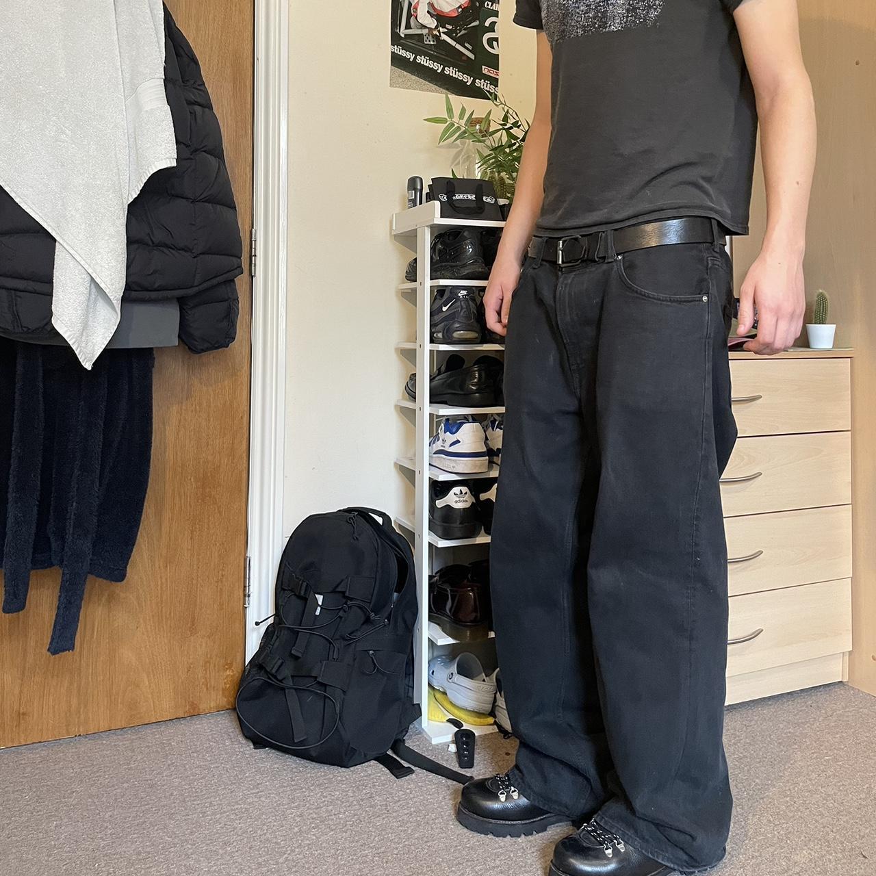 Custom wide leg jet black denim Baggy fit with wide... - Depop