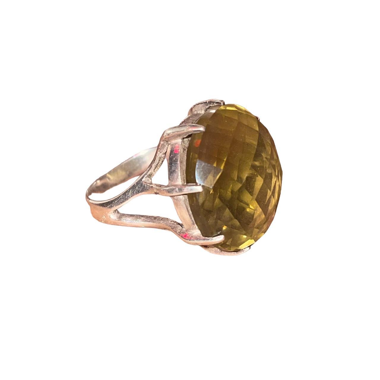 Insane huge antique yellow topaz set in a sterling... - Depop