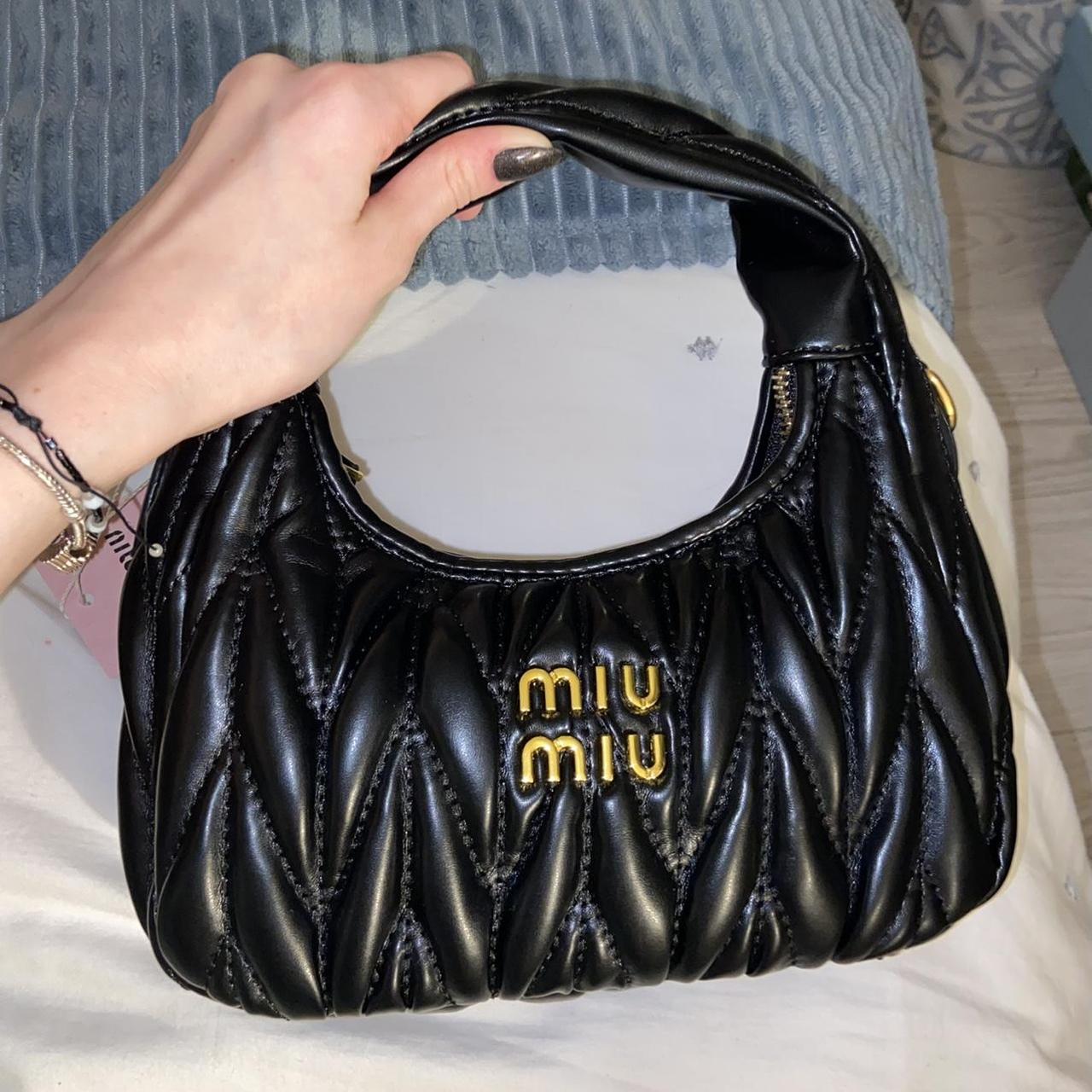 Miu Miu black quilted ruched leather bag with gold... - Depop