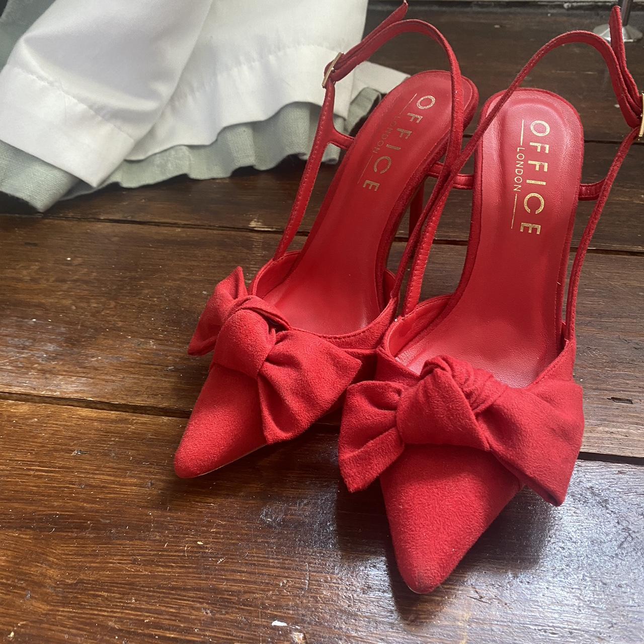 Red slingback bow heels Size 38 #heels #redheels... - Depop