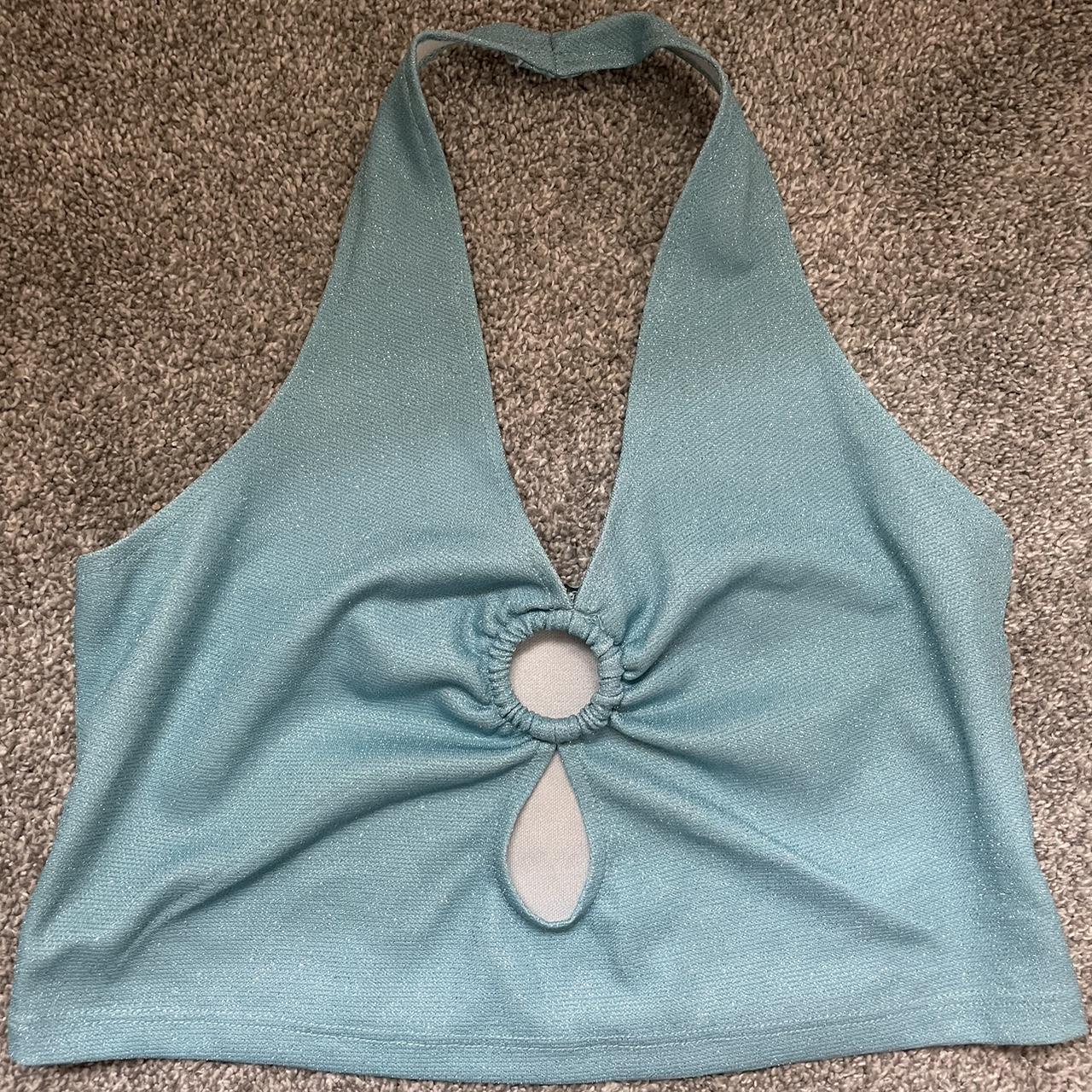 PRIMARK BLUE SPARKLY RING DETAIL HALTER NECK Been... - Depop