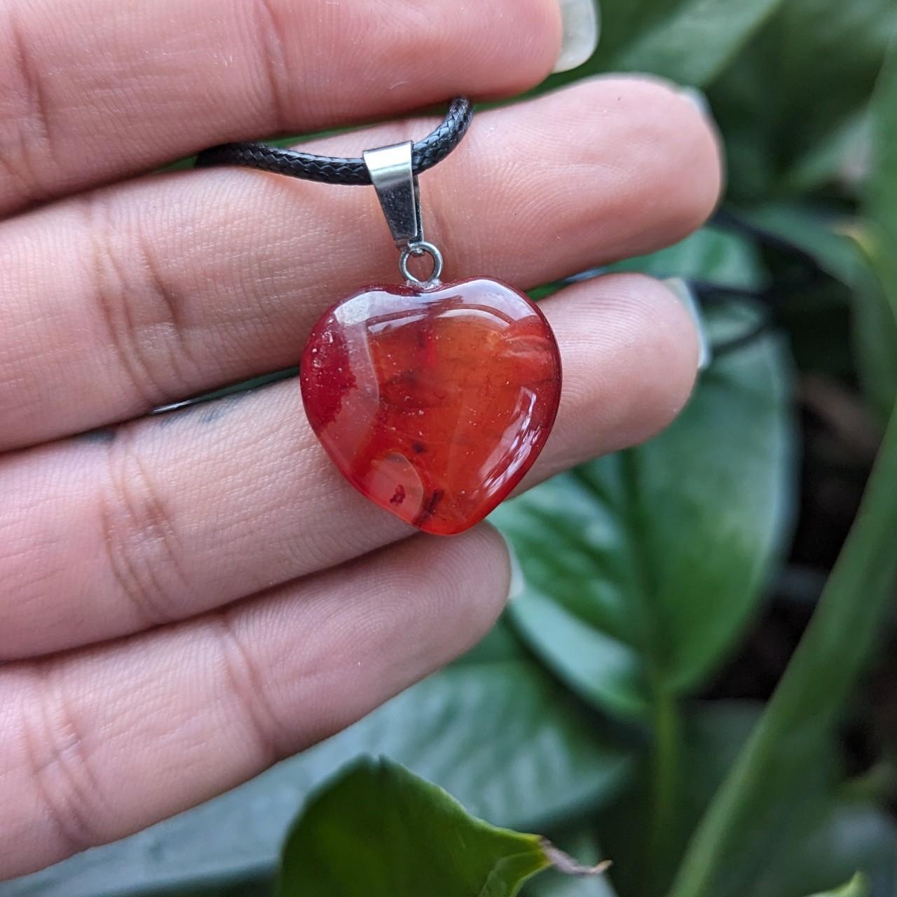 Pink Carnelian Crystal Heart Stone Pendant Cord... - Depop
