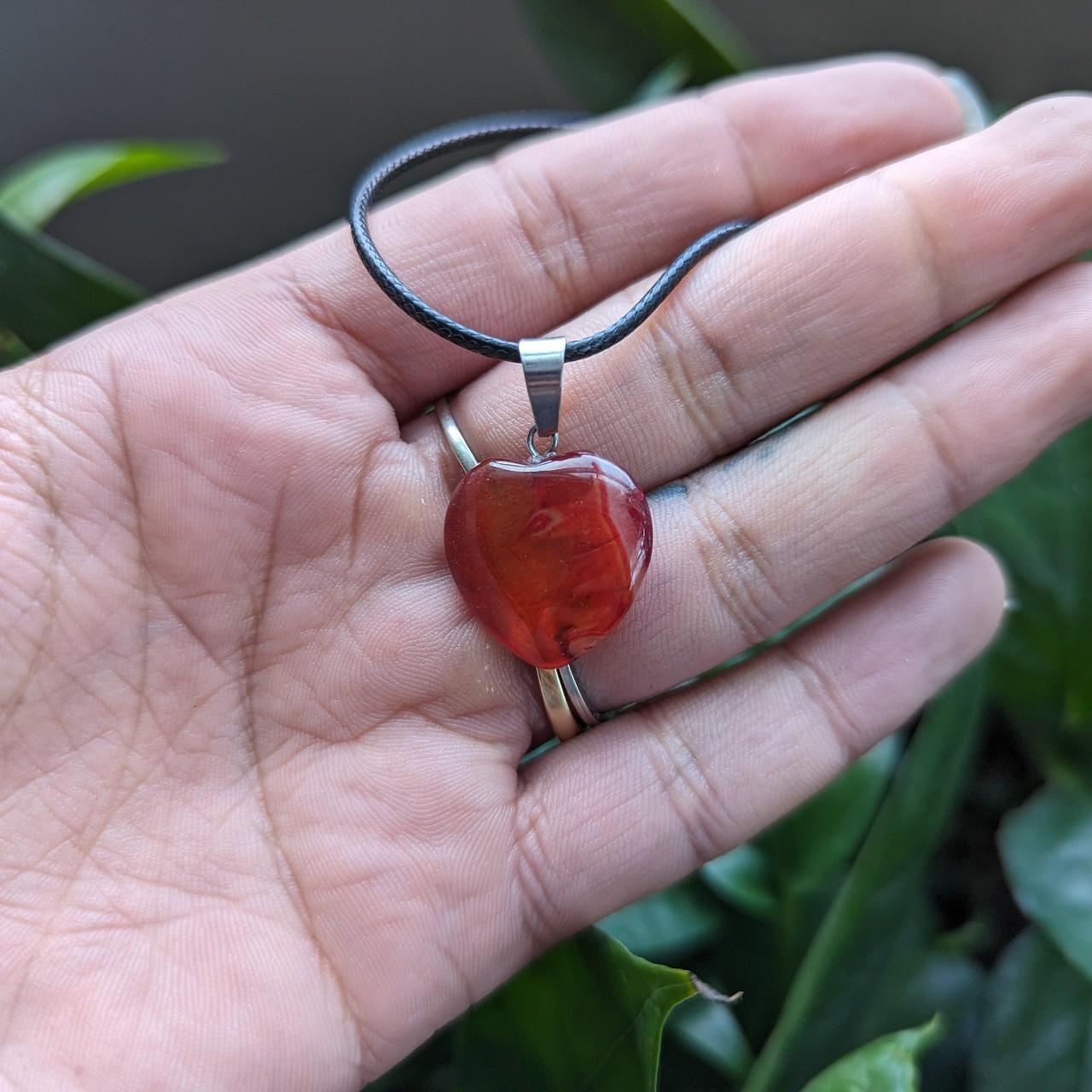 Pink Carnelian Crystal Heart Stone Pendant Cord... - Depop