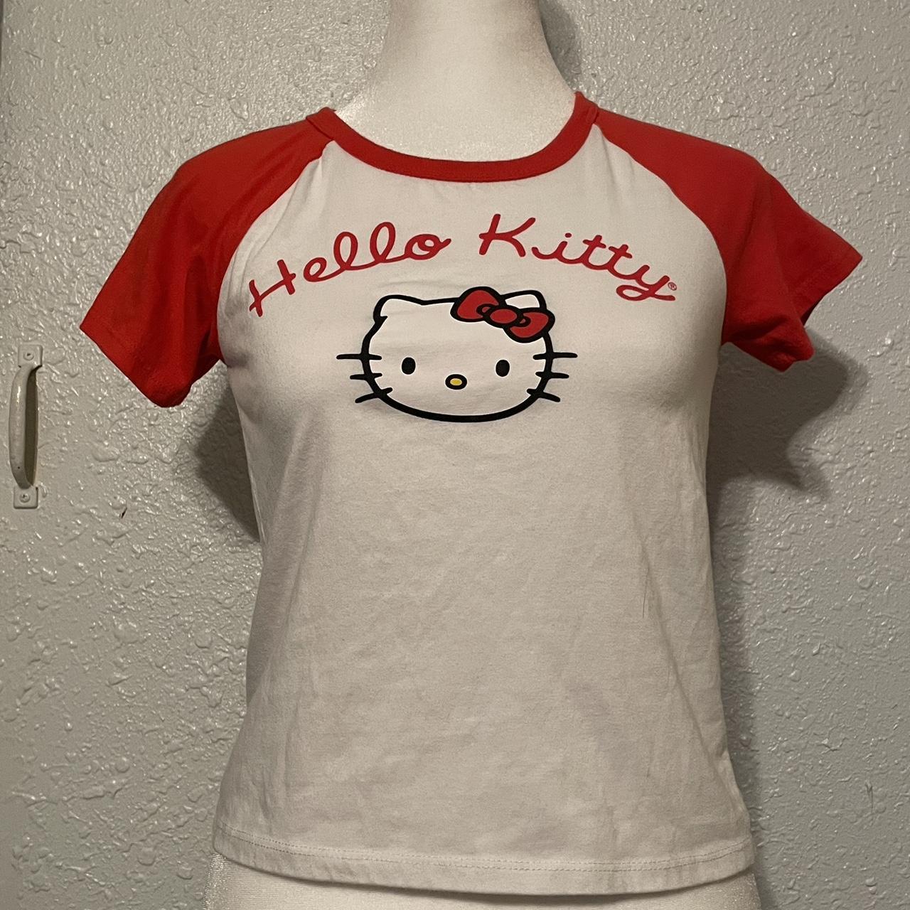 Hello Kitty white and red baby tee #hellokitty... - Depop