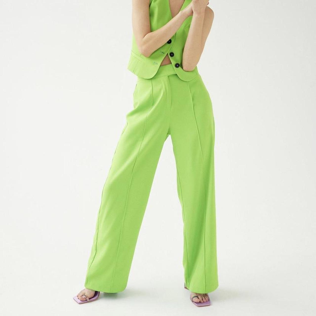 💚 Nasty Gal Lime Green Twill Tailored Straight Leg... - Depop