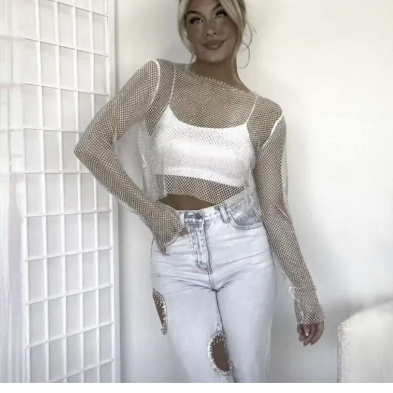 ZARA RHINESTONES MESH CROP TOP SIZE SMALL BRAND NEW - Depop