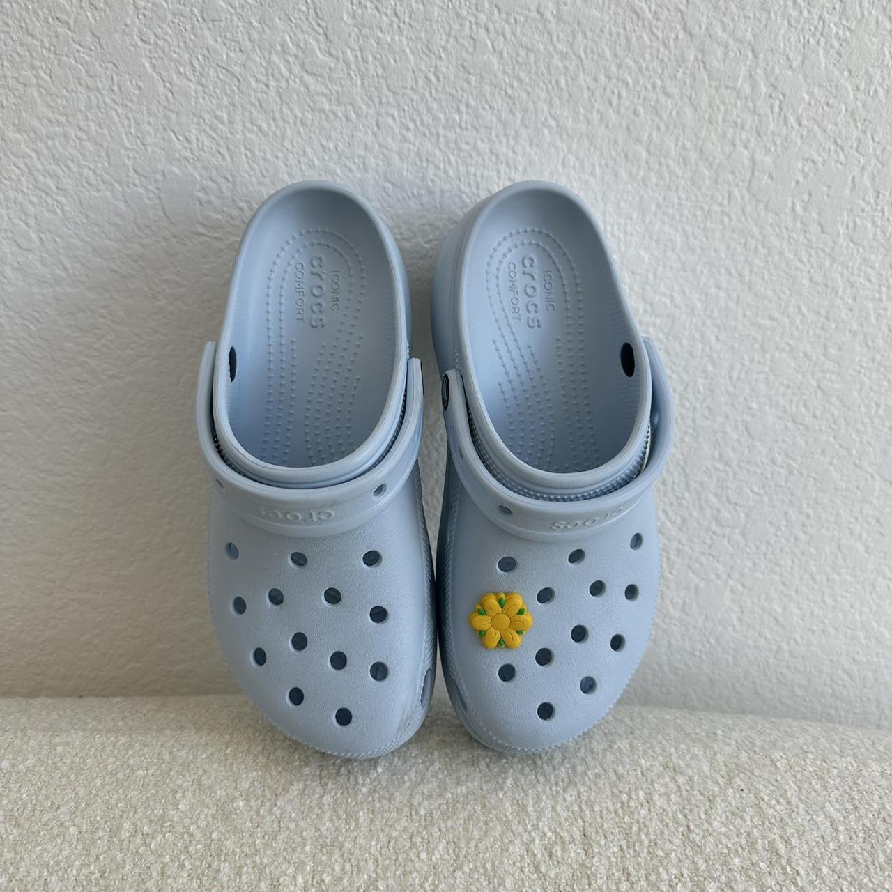 🐳 Baby Blue Platform Crocs with Daisy Charm 🌼 Size... - Depop