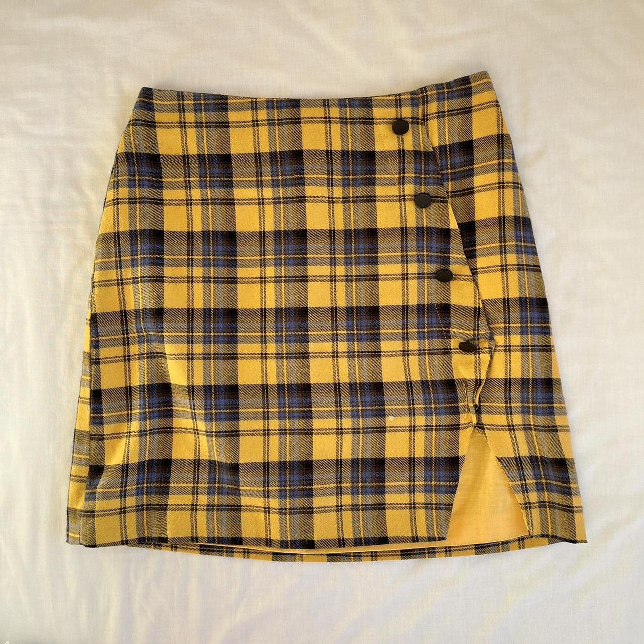 YELLOW MINI SKIRT yellow plaid mini skirt, made... - Depop