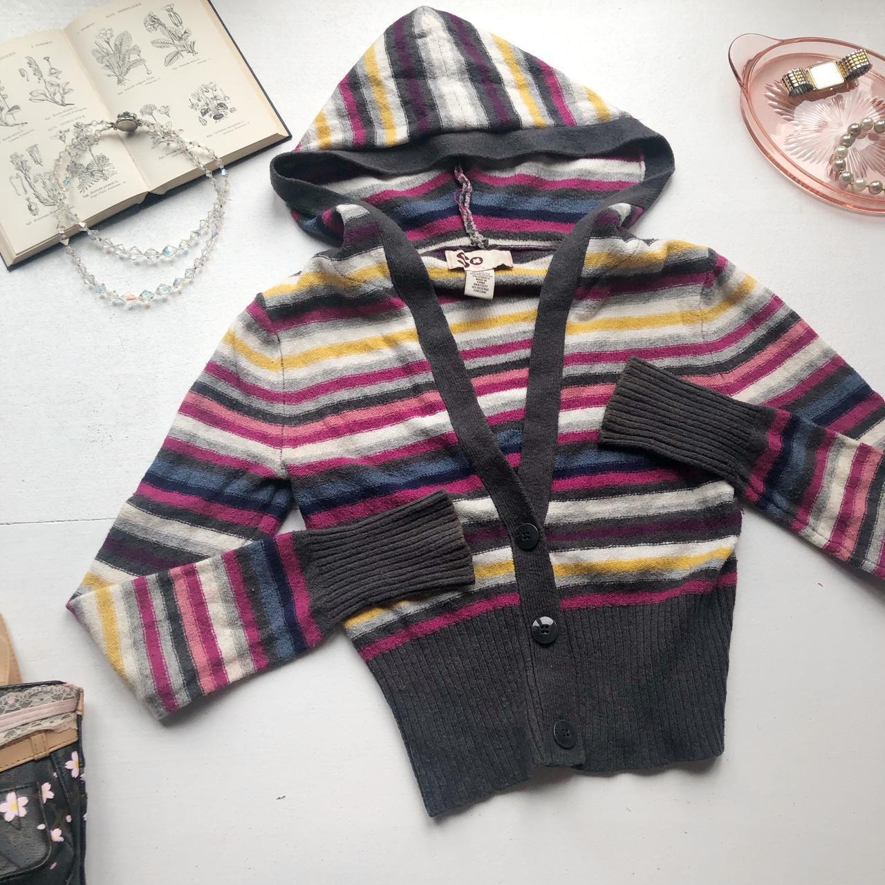 A Cute Y2k cropped cardigan hooded striped sweater... - Depop