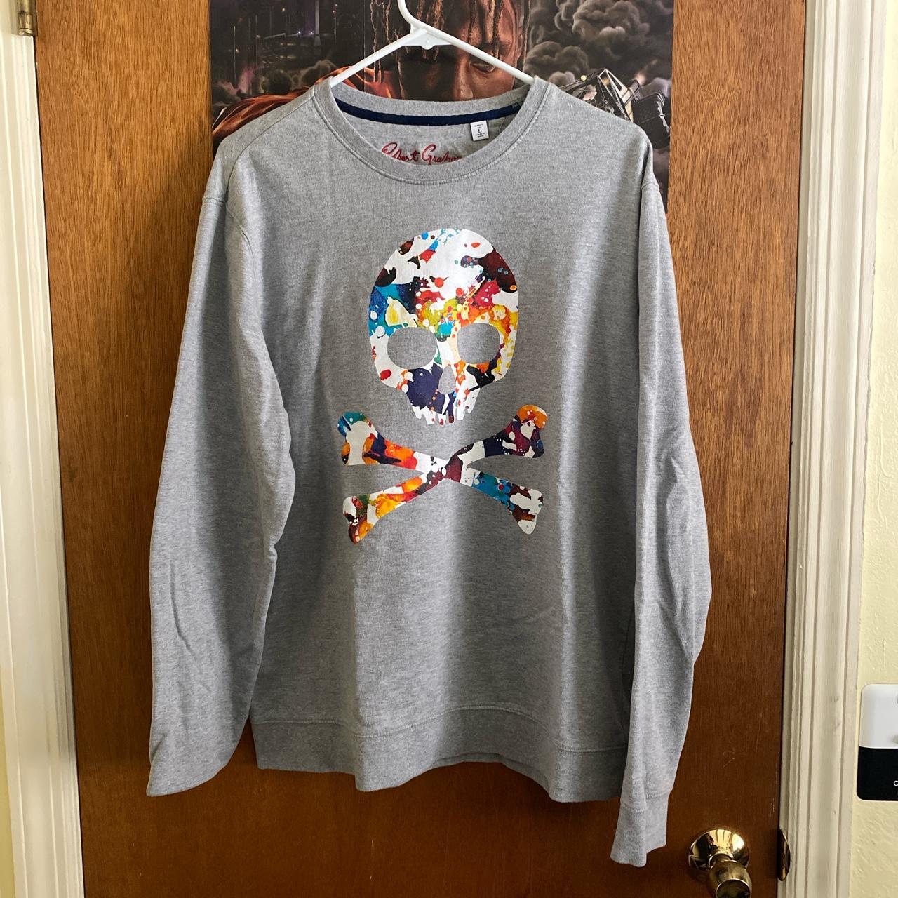 Robert Graham paint splatter skull long sleeve tee... - Depop