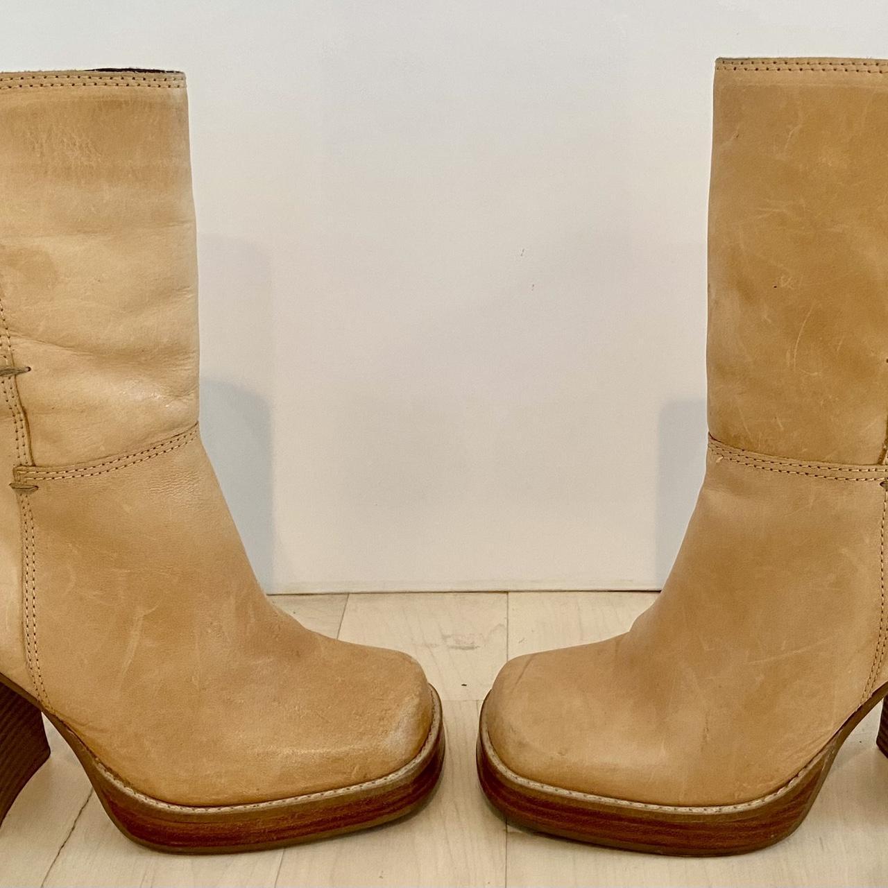 Real Vintage Candies tan leather boots chunky wood... - Depop