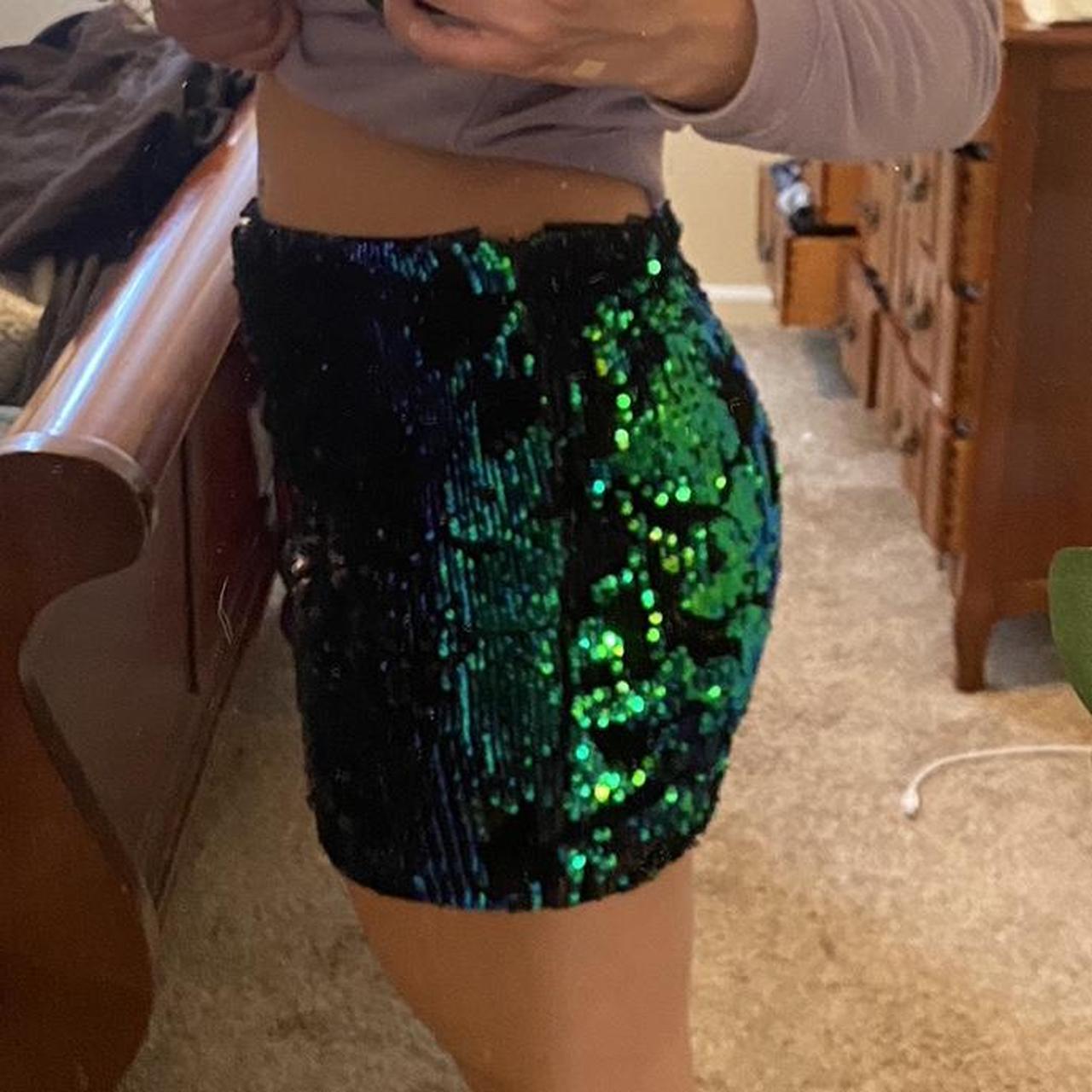 Greenish blue sequin skirt. Some sequins missing,... - Depop