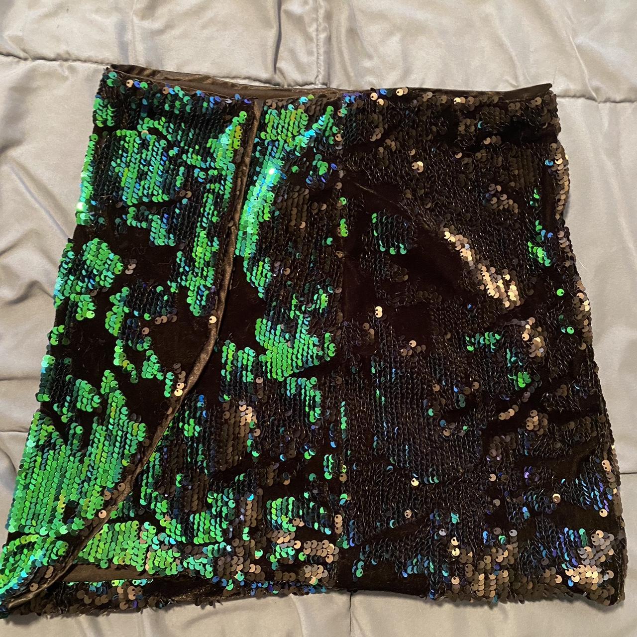 Greenish blue sequin skirt. Some sequins missing,... - Depop