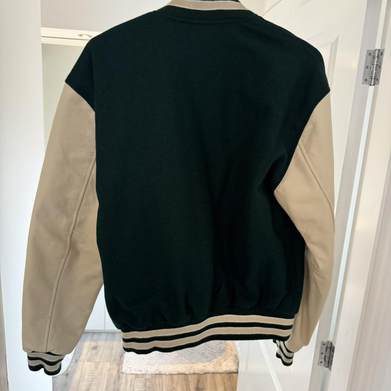Detroit varsity jacket in black green and cream... - Depop