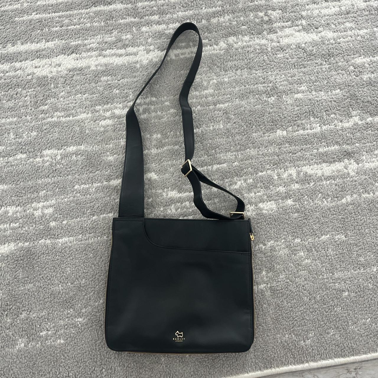 Radley london crossbody strap black leather purse... - Depop