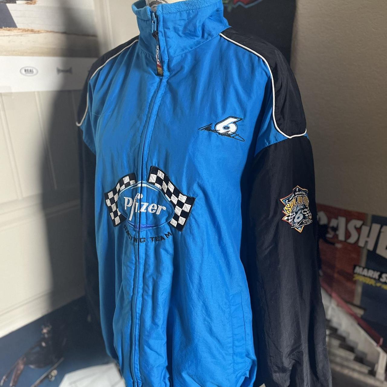NASCAR Men's Blue and White Jacket | Depop
