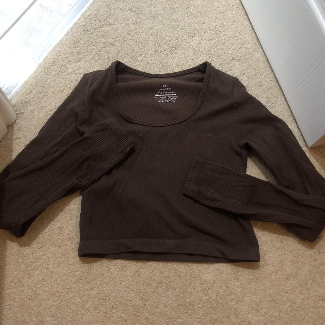 Brown ribbed crop top from select Very stretchy... - Depop