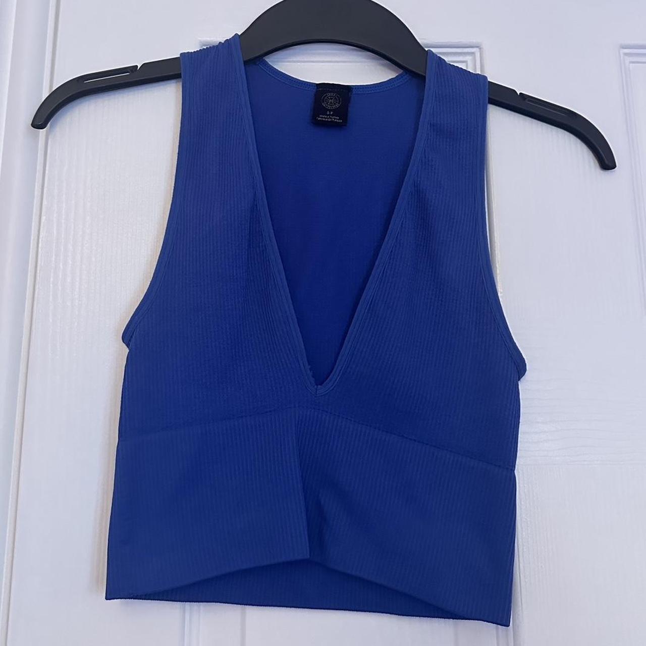 Blue ribbed crop top Urban outfitters Size... | Depop