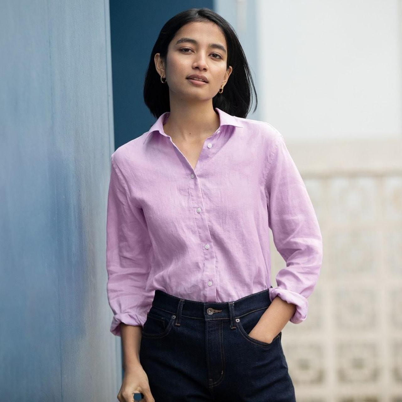 UNIQLO linen shirt in lilac - Depop