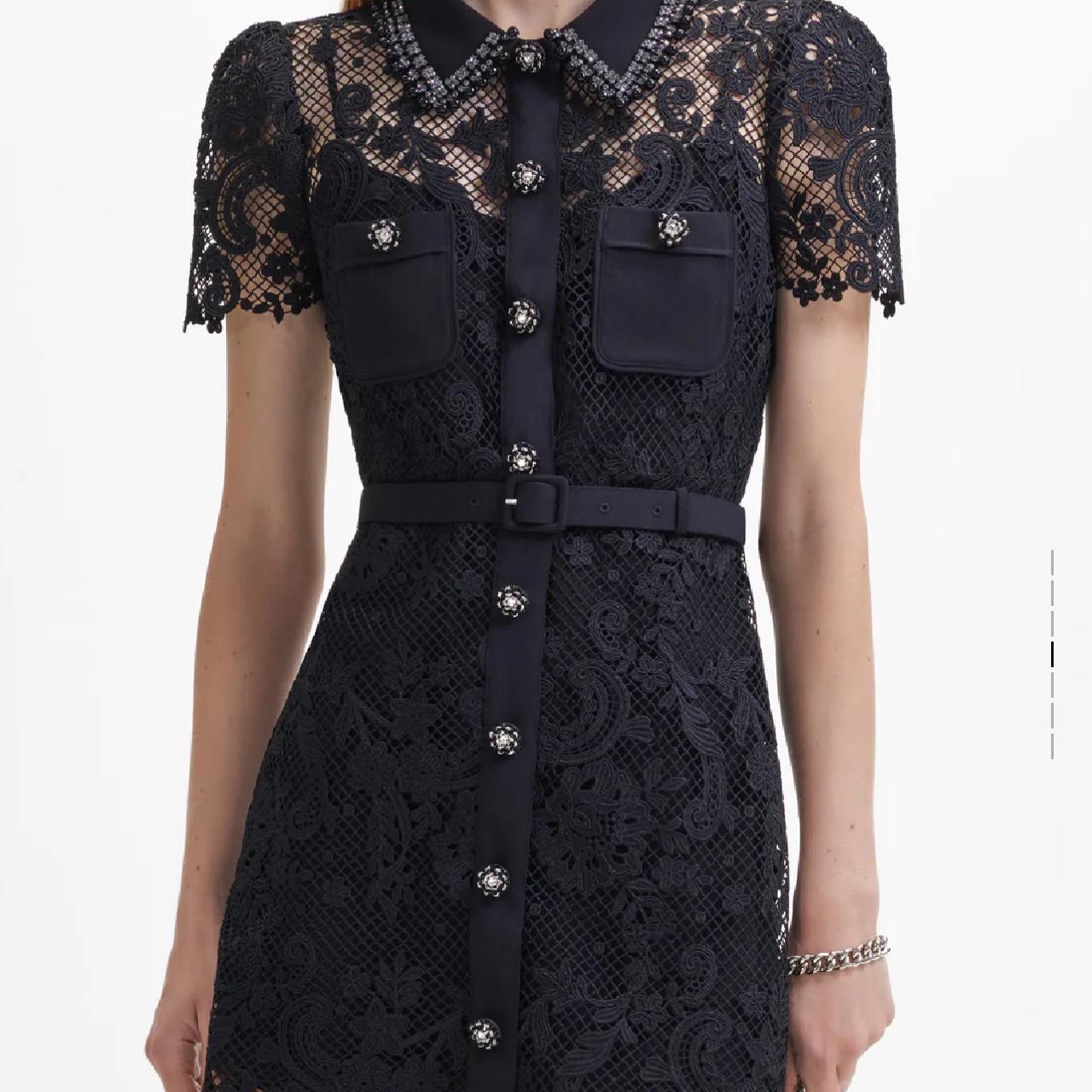 Self portrait ‘ black lace button front mini dress’... - Depop