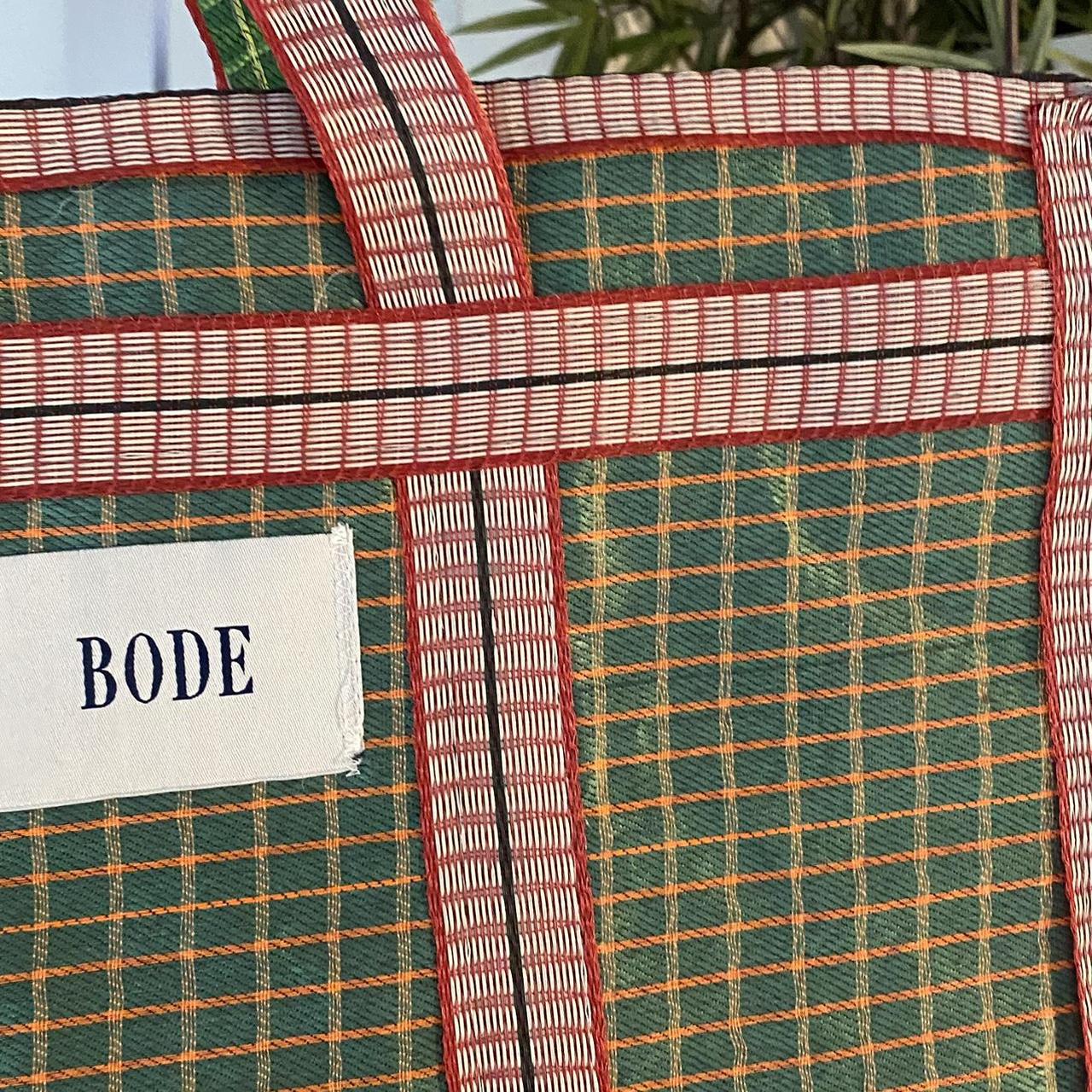 plaid Bode shopping market medium tote bag green and... - Depop