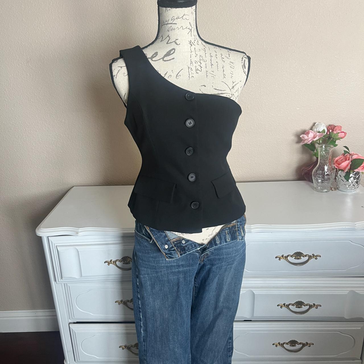 Black One Shoulder Vest Zara size medium worn... - Depop