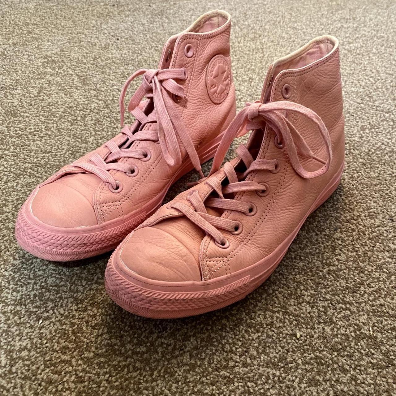 Pink high top Converse Leather chuck Taylor... - Depop