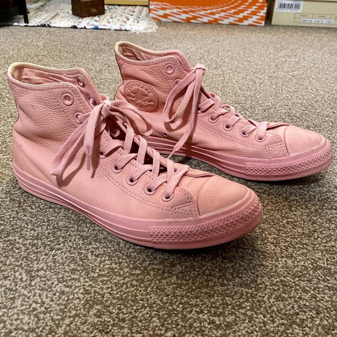 Pink high top Converse Leather chuck Taylor... - Depop