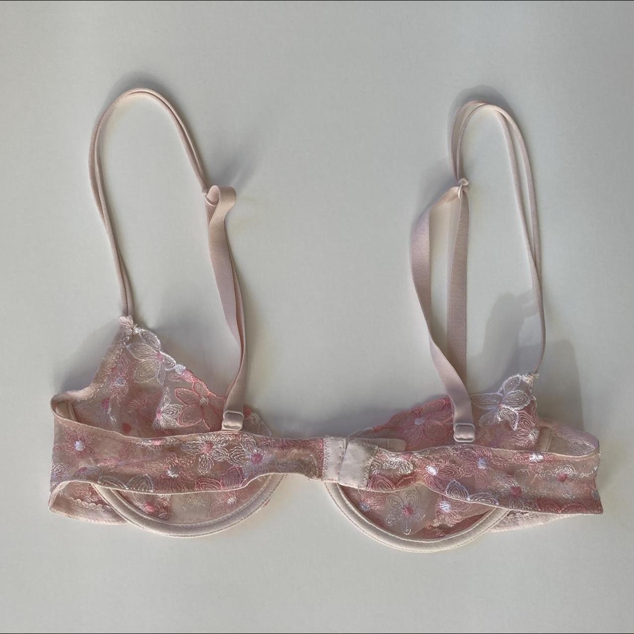 00s mesh lace pink floral sparkly bra, sooo stunning... - Depop