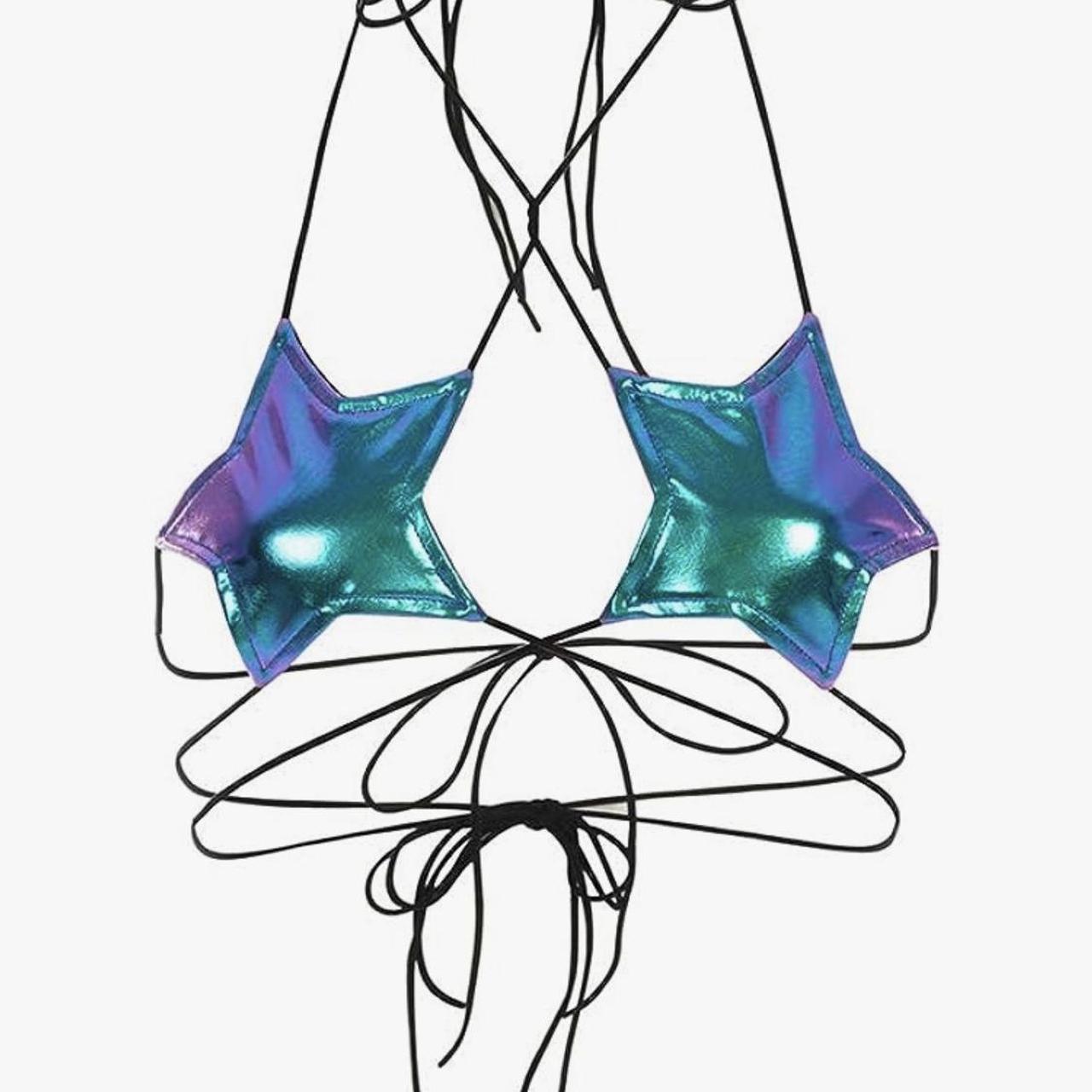Rave bra top stars metallic color worn once for a... - Depop