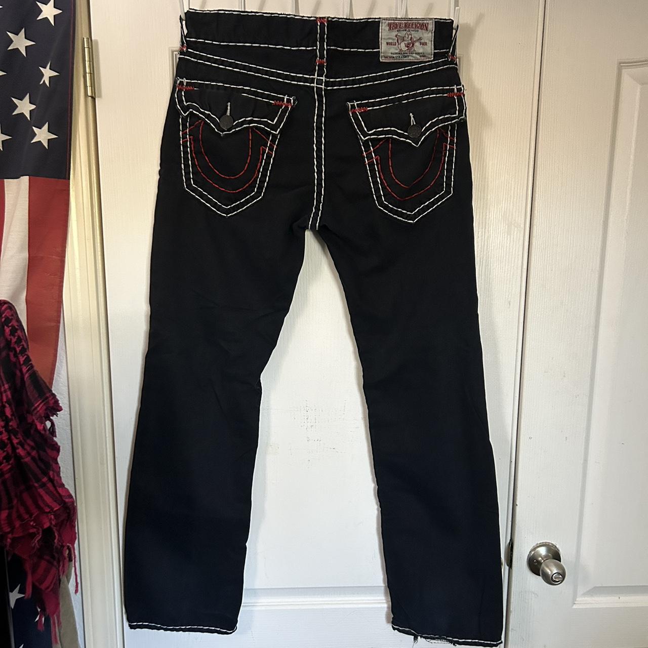 RED AND BLACK “VAMP” TRUE RELIGION JEANS SIZE 34,... - Depop