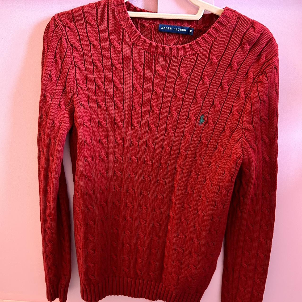 Ralph Lauren Red Cable Knit Jumper Size... - Depop