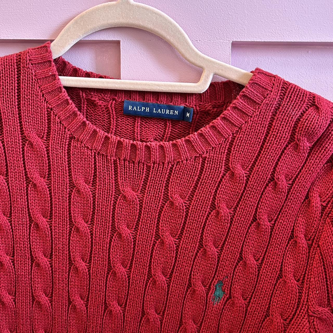 Ralph Lauren Red Cable Knit Jumper Size... - Depop
