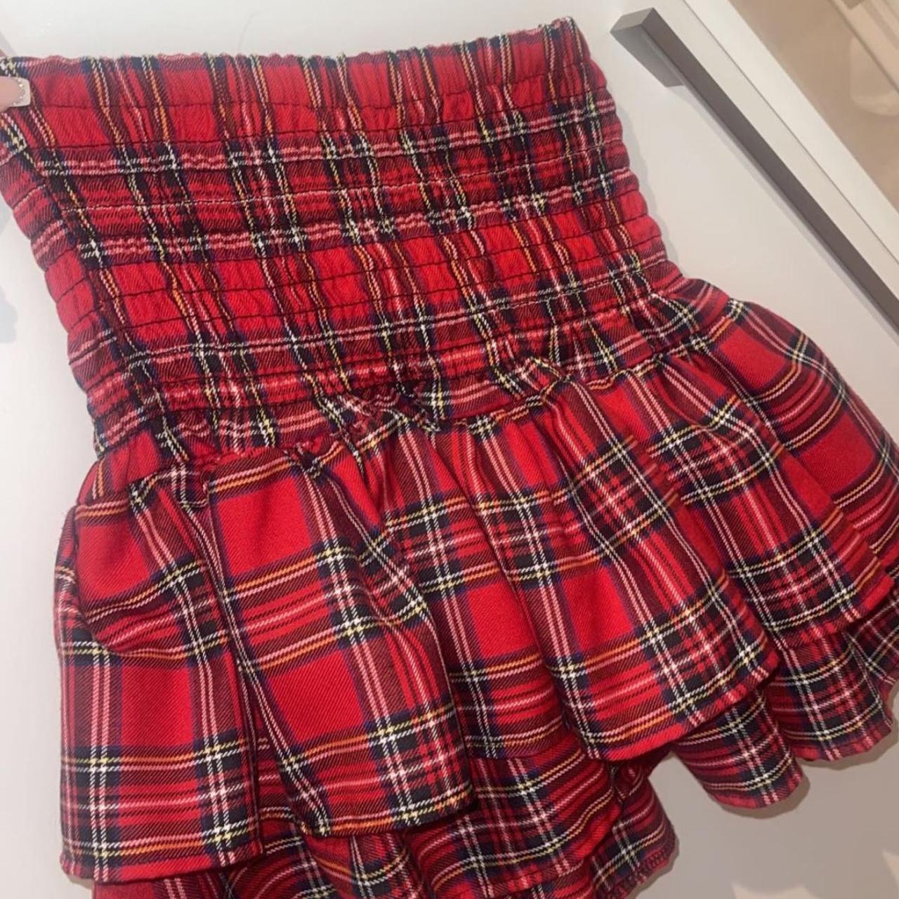 Red tartan ruffle skirt , size small would also fit... - Depop