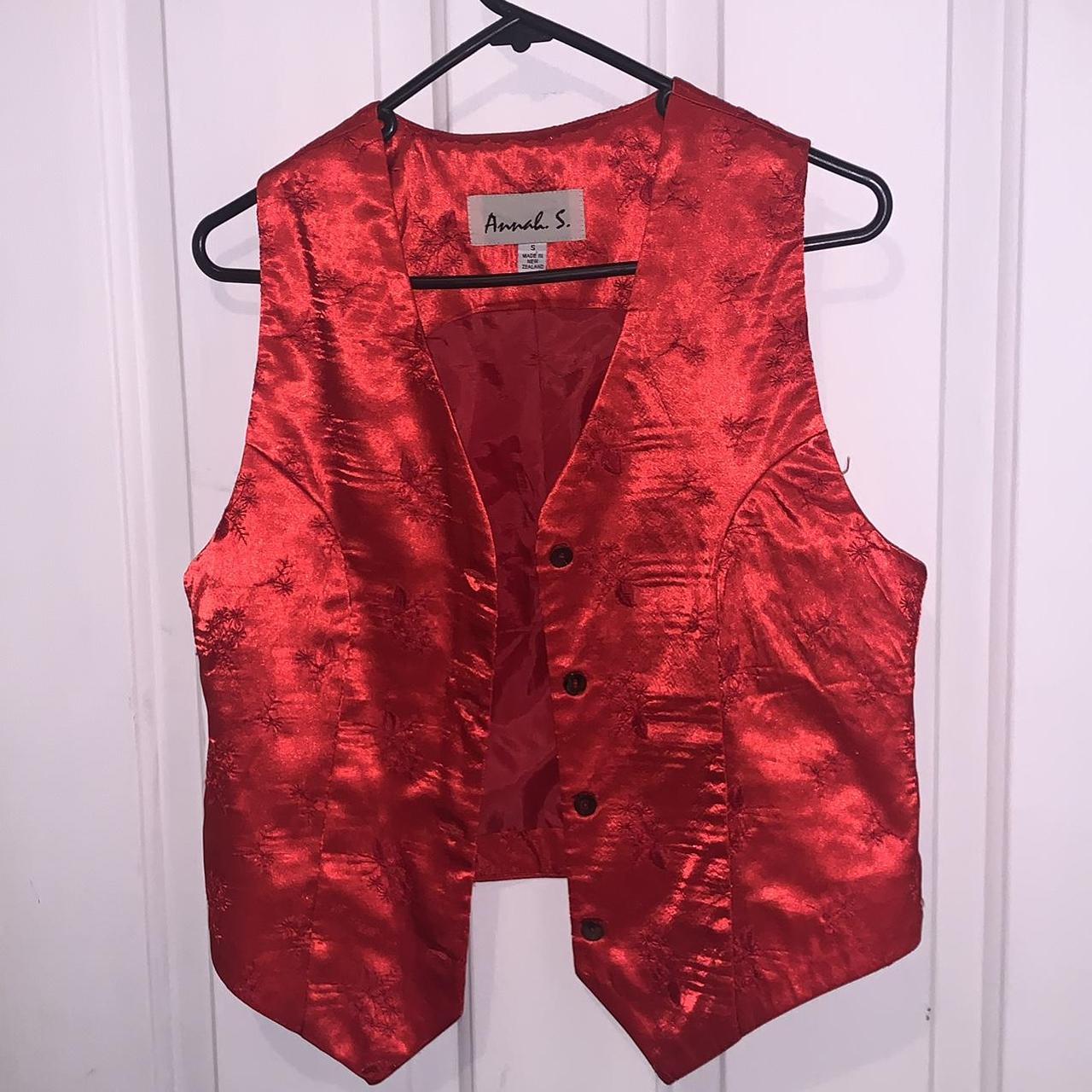 Red floral print silk vest 🧨 will fit 8-10 and small... - Depop