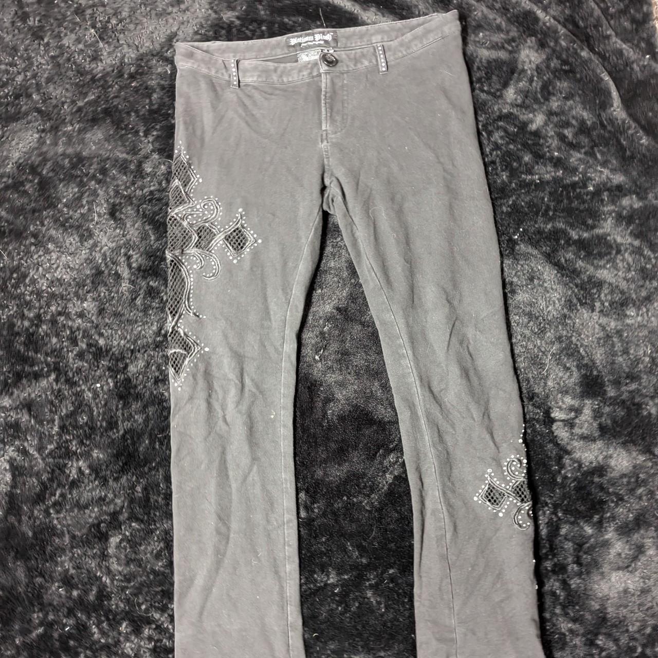 Platinum Plush | Black rhinestone jeans with cross... | Depop