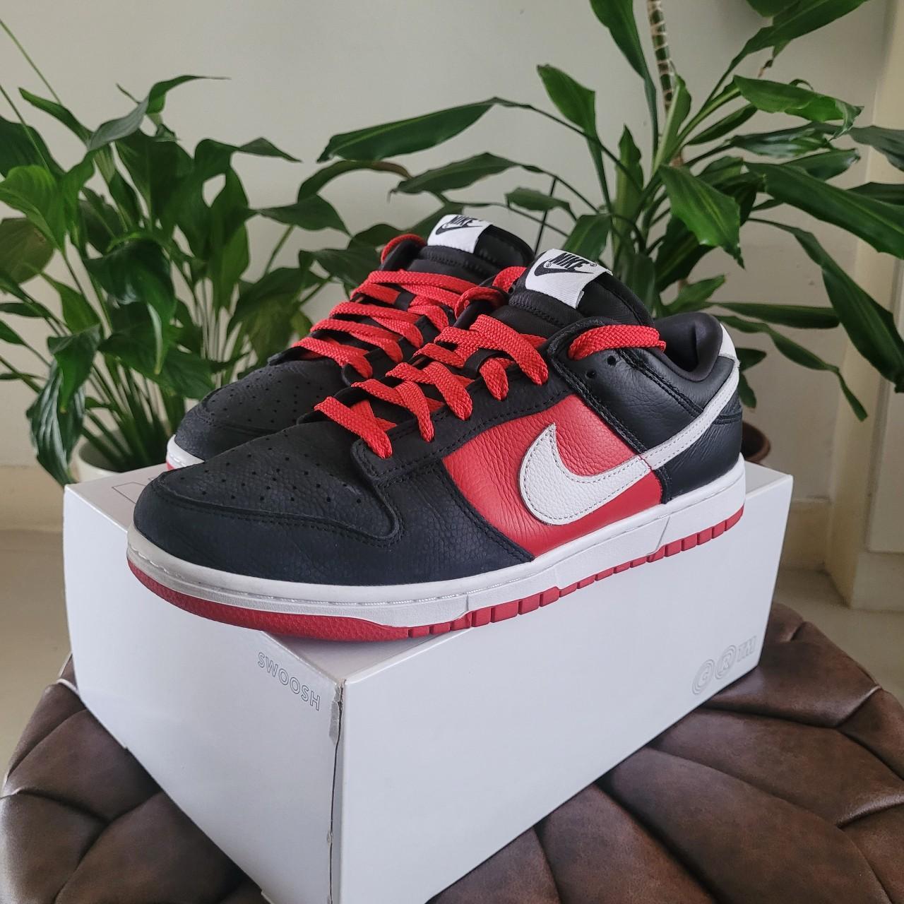 Nike Dunk Red, black & white custom Dunks -... - Depop