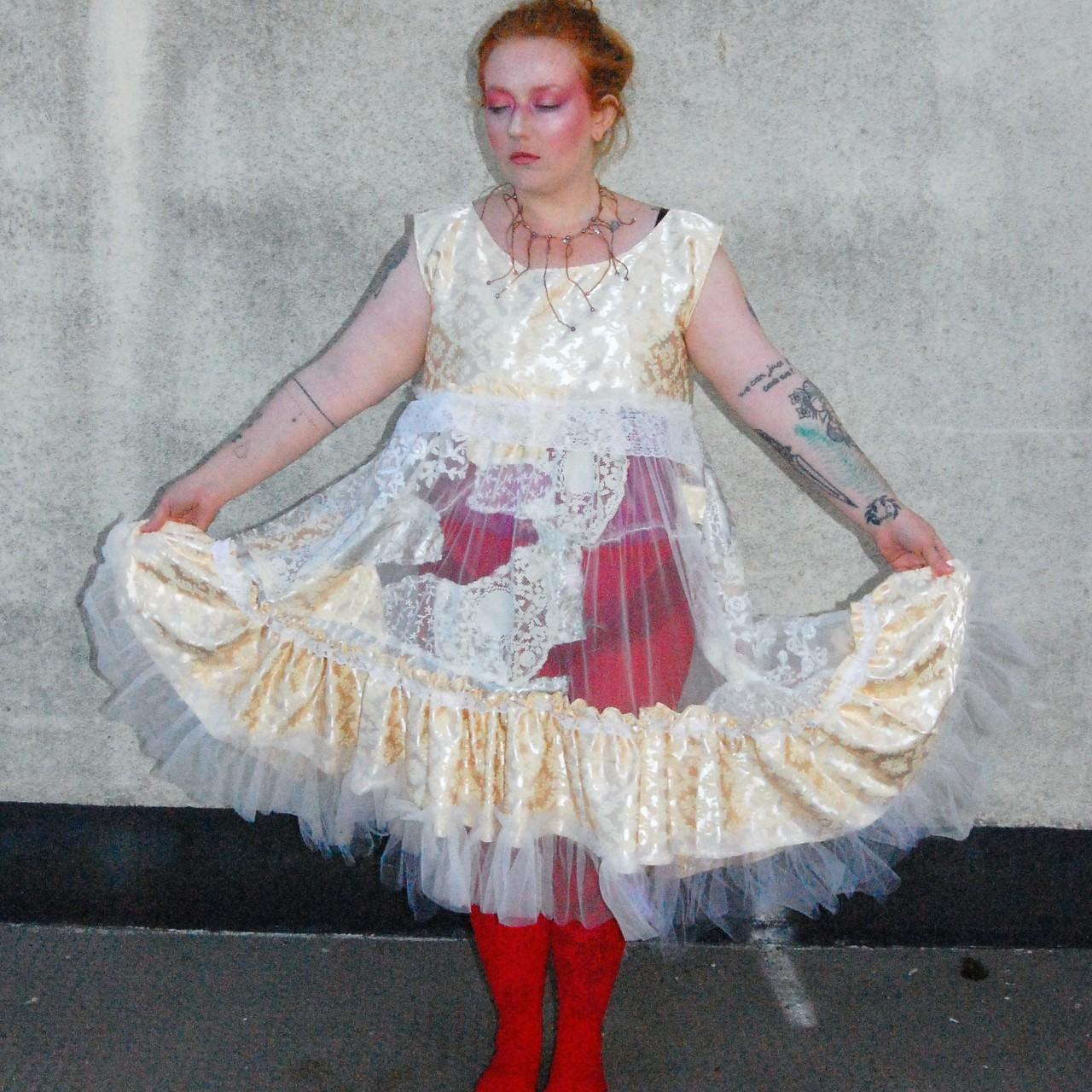 Lace White And Pink Vamp Maxi Dress L/XL. Hand made... - Depop