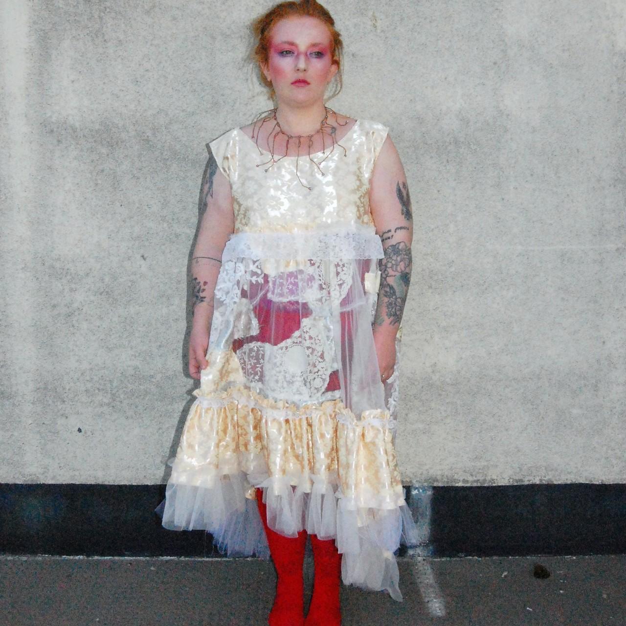 Lace White And Pink Vamp Maxi Dress L/XL. Hand made... - Depop