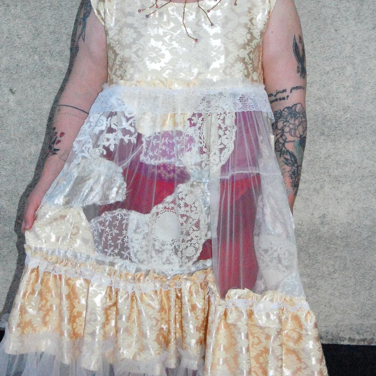 Lace White And Pink Vamp Maxi Dress L/XL. Hand made... - Depop