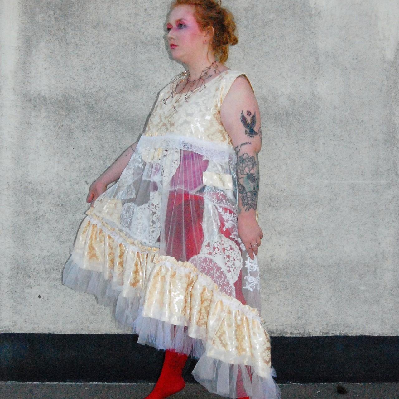 Lace White And Pink Vamp Maxi Dress L/XL. Hand made... - Depop