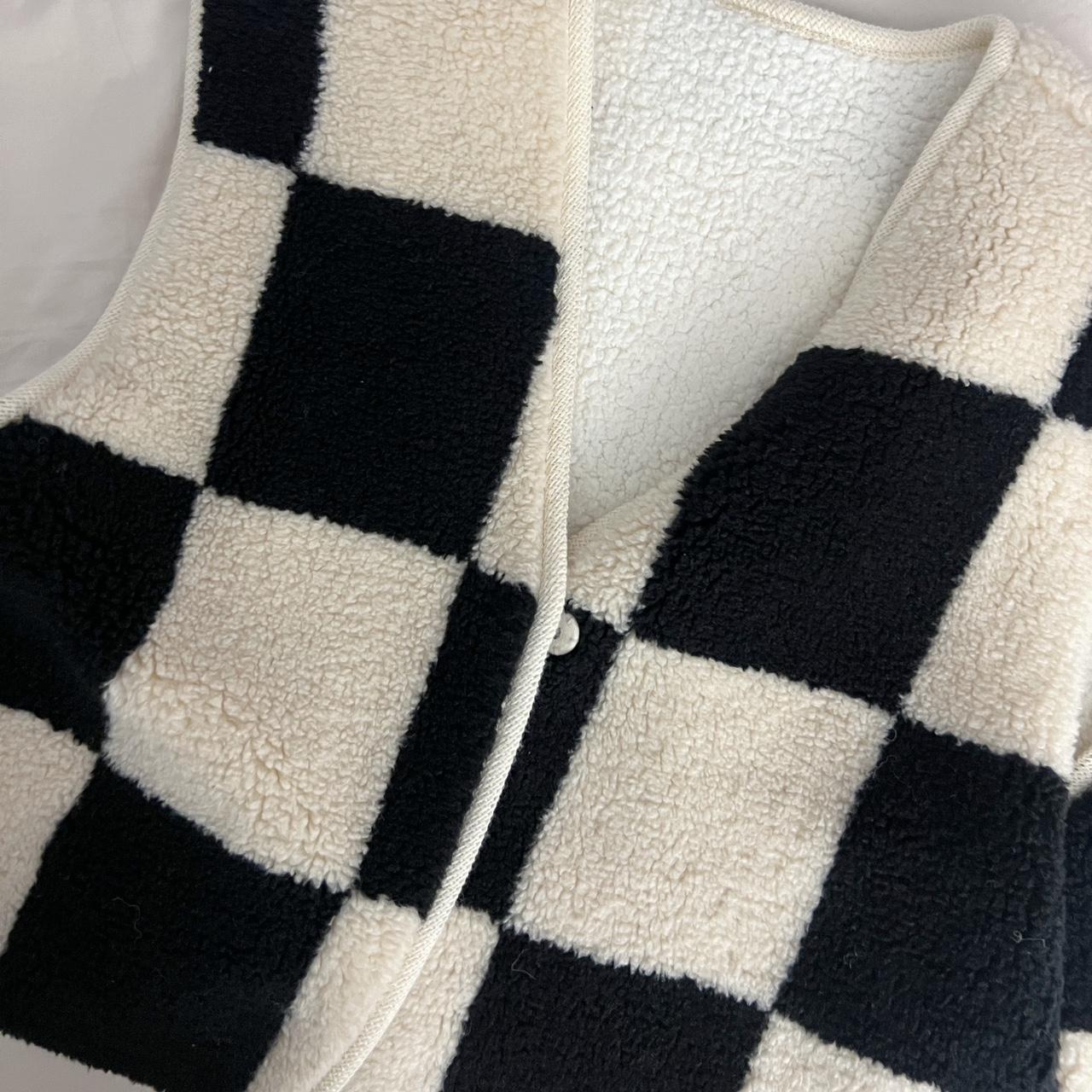 Source Unknown “Checker Shearling Vest” Only worn a... - Depop