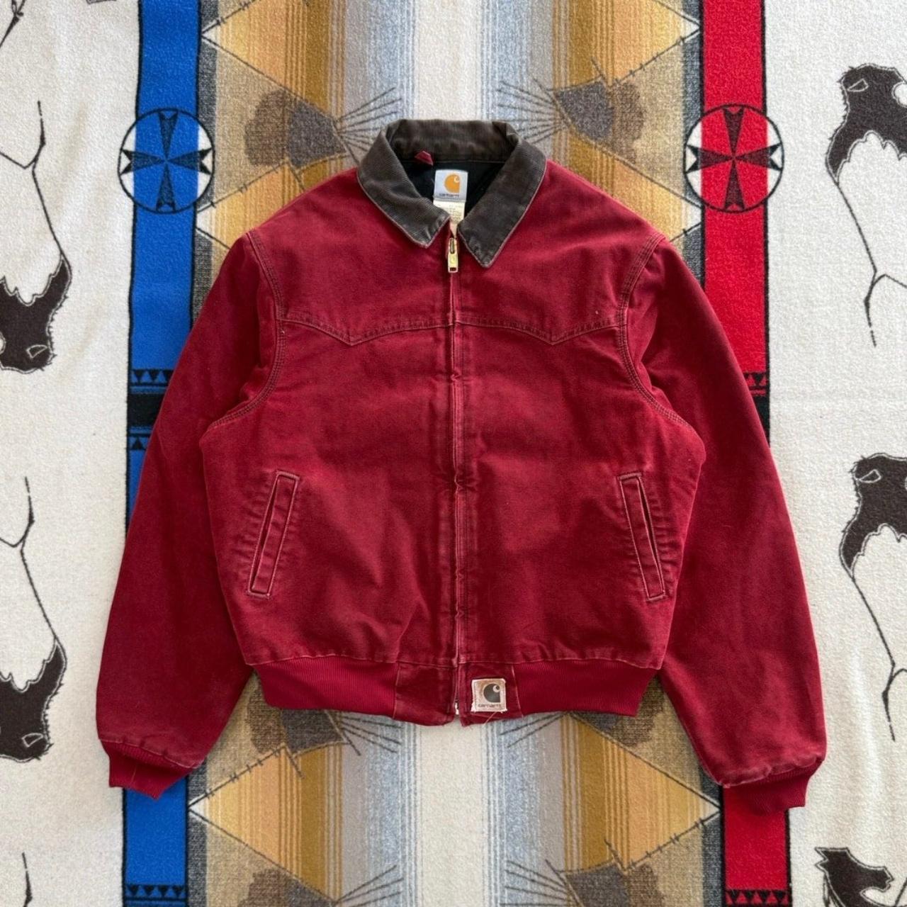 Vintage Carhartt Santa Fe Crimson Red Chore Jacket... - Depop