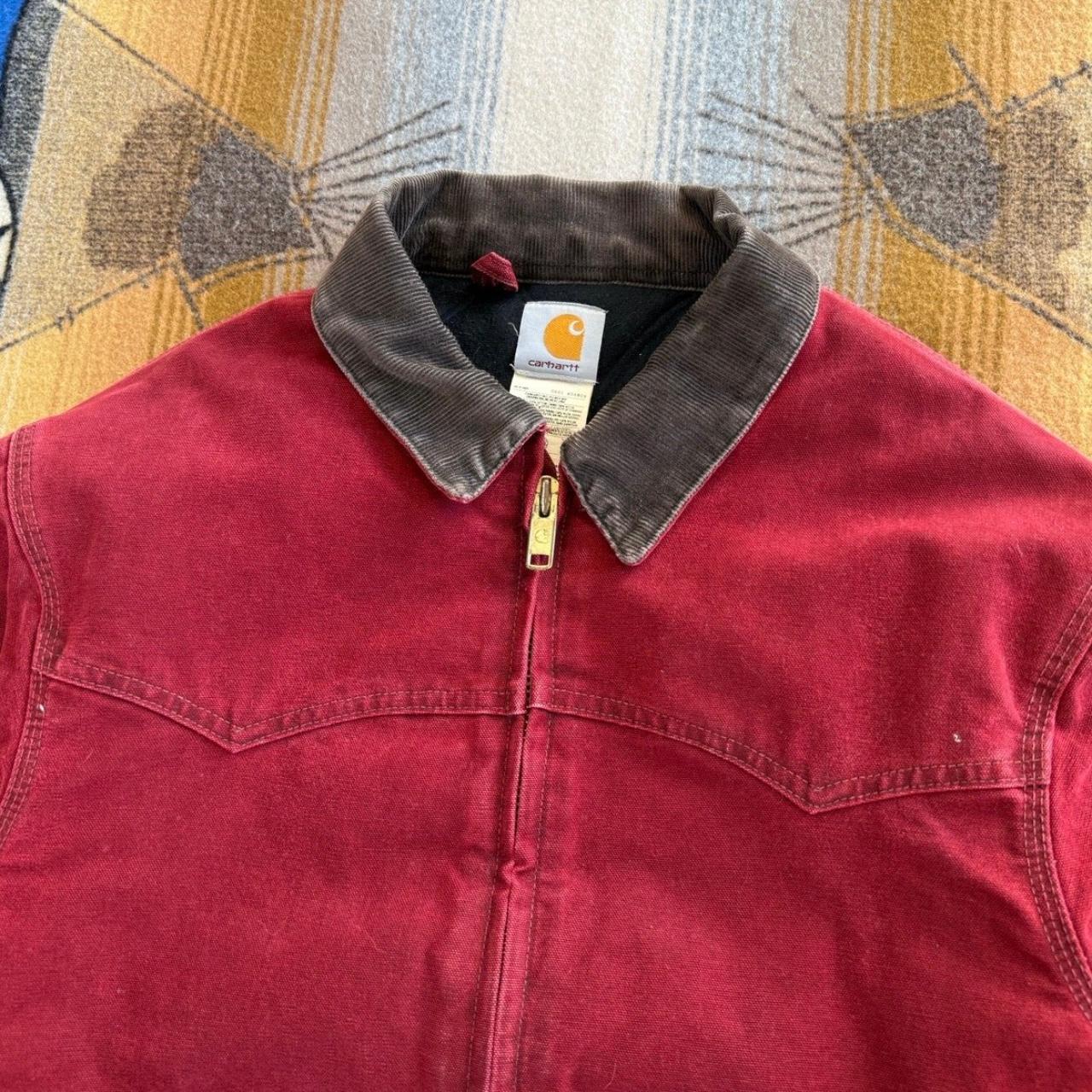 Vintage Carhartt Santa Fe Crimson Red Chore Jacket... - Depop